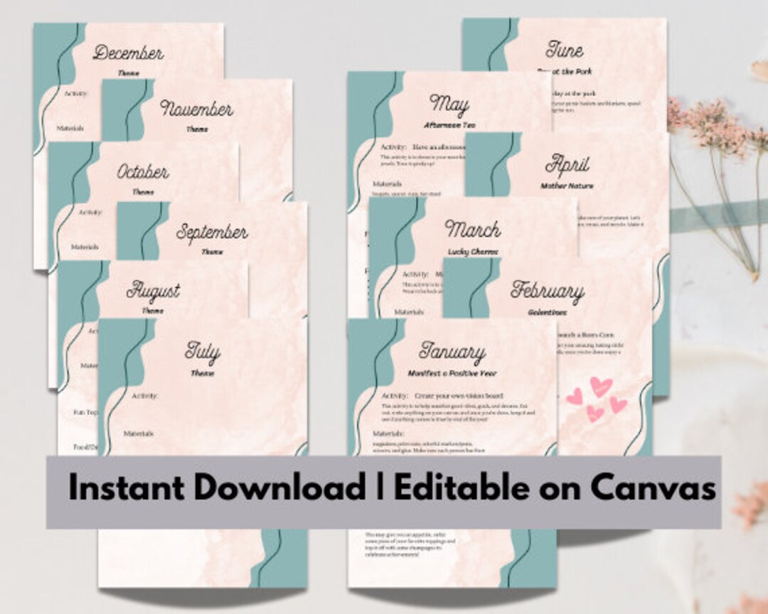 Girls Monthly Calendar Fun Meet-up Activities and Themes Editable on ...