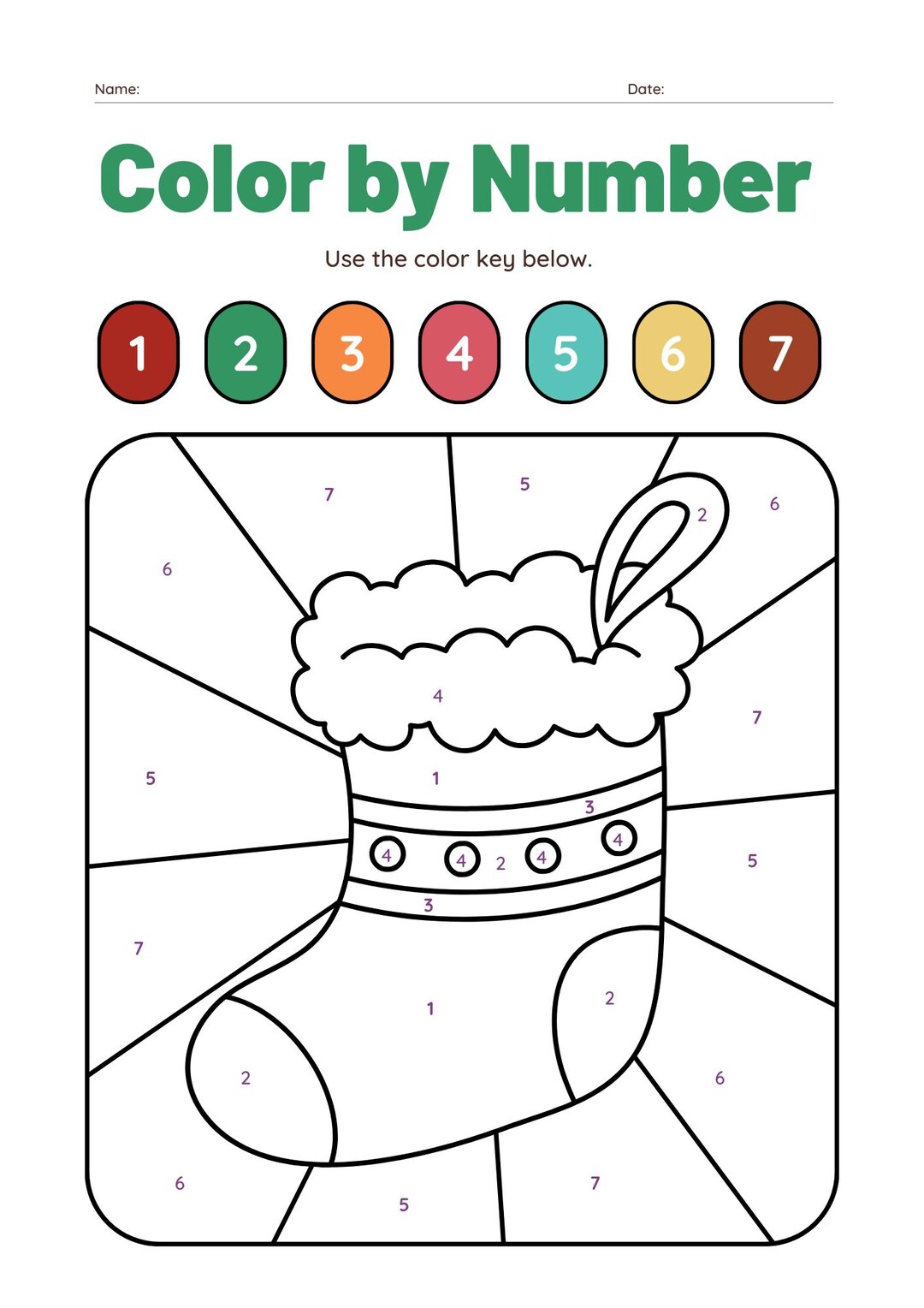Christmas Color by Number Worksheet | Holiday Kids Activity (printable ...