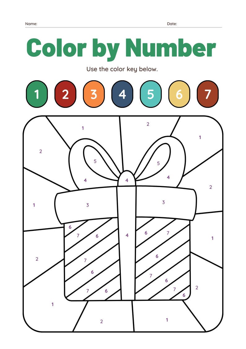 Christmas Color by Number Worksheet | Holiday Kids Activity (printable ...