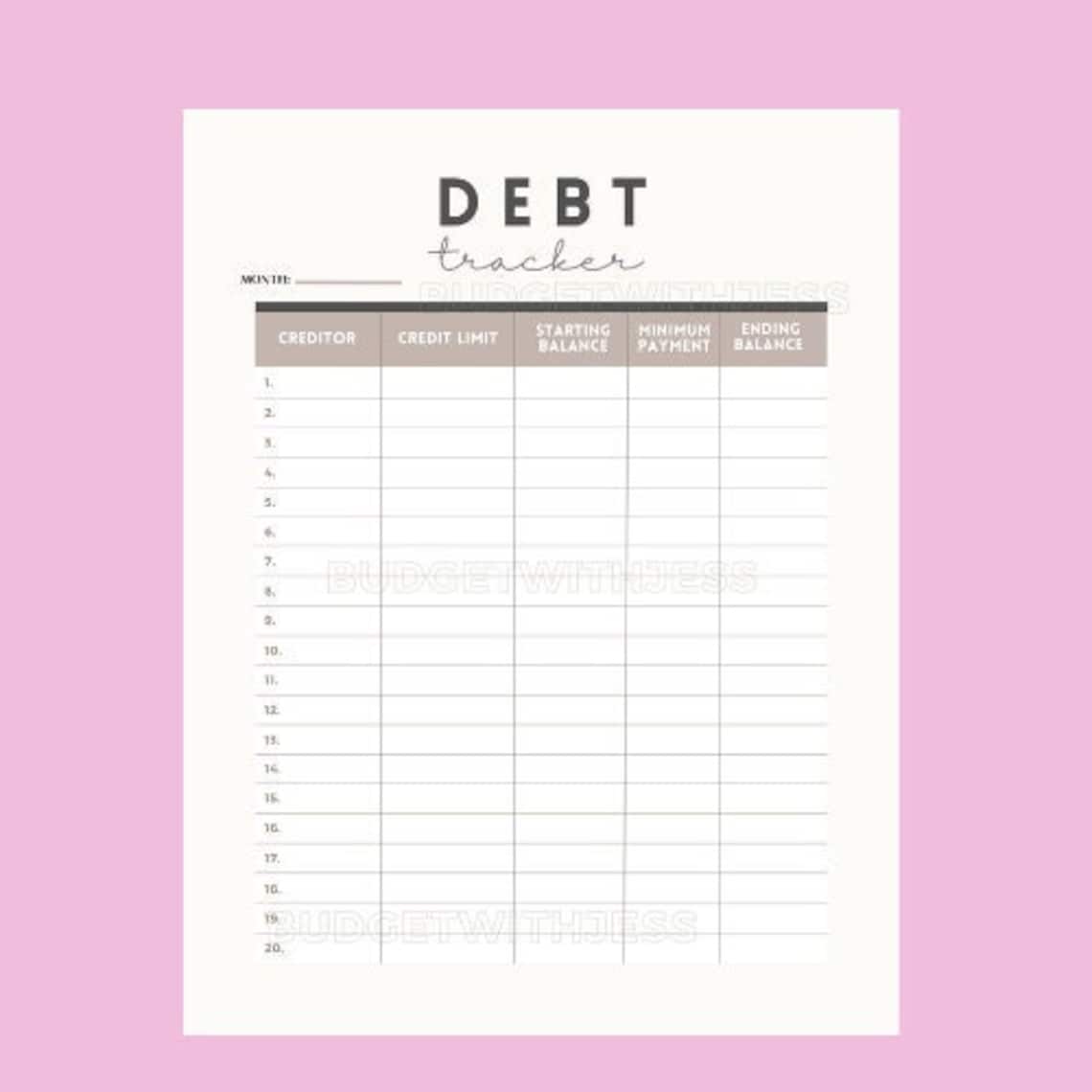 Debt Tracker Printable Debt Payoff Tracker Credit Card Tracker PDF ...