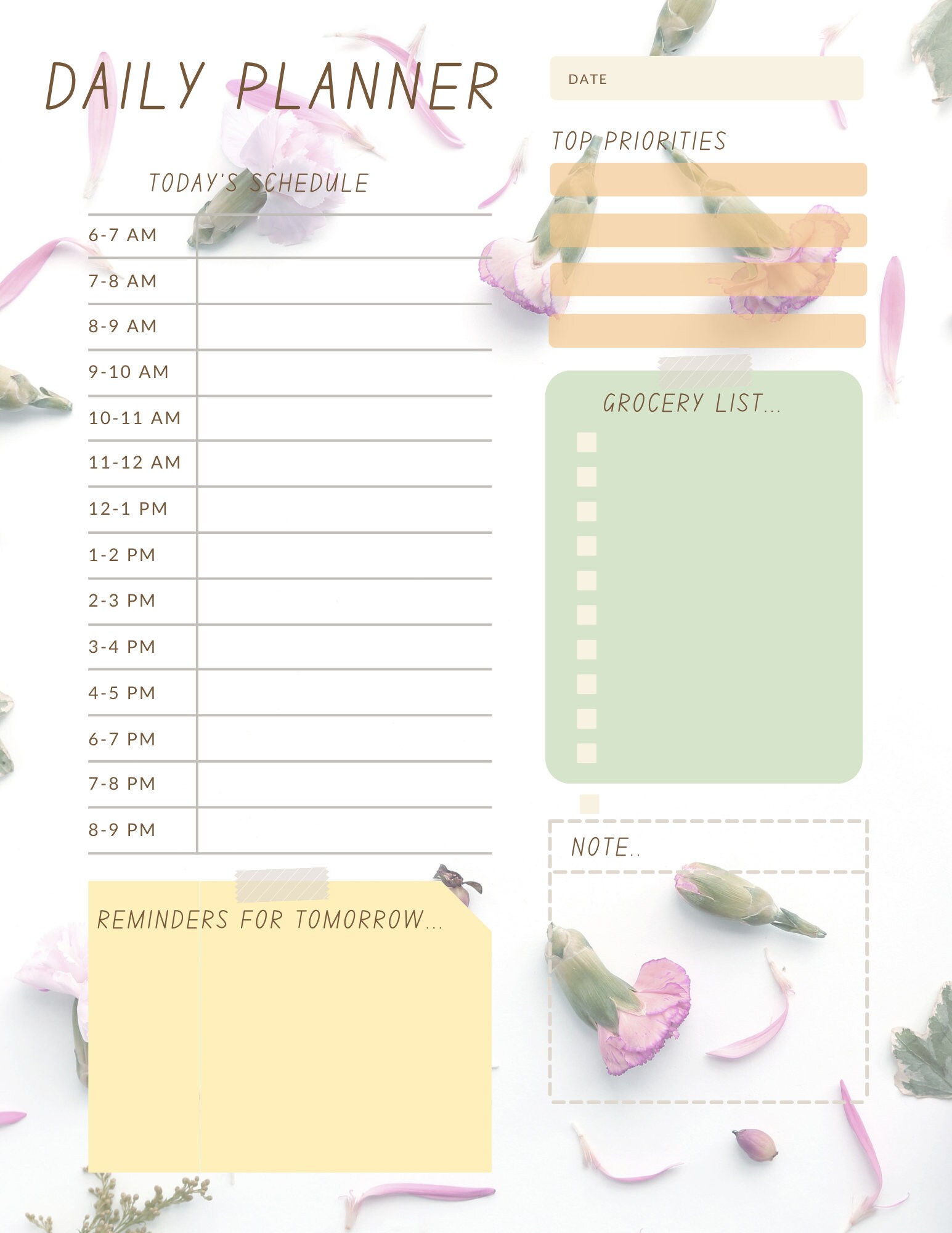 Cute Digital Flower Daily Planner - Etsy
