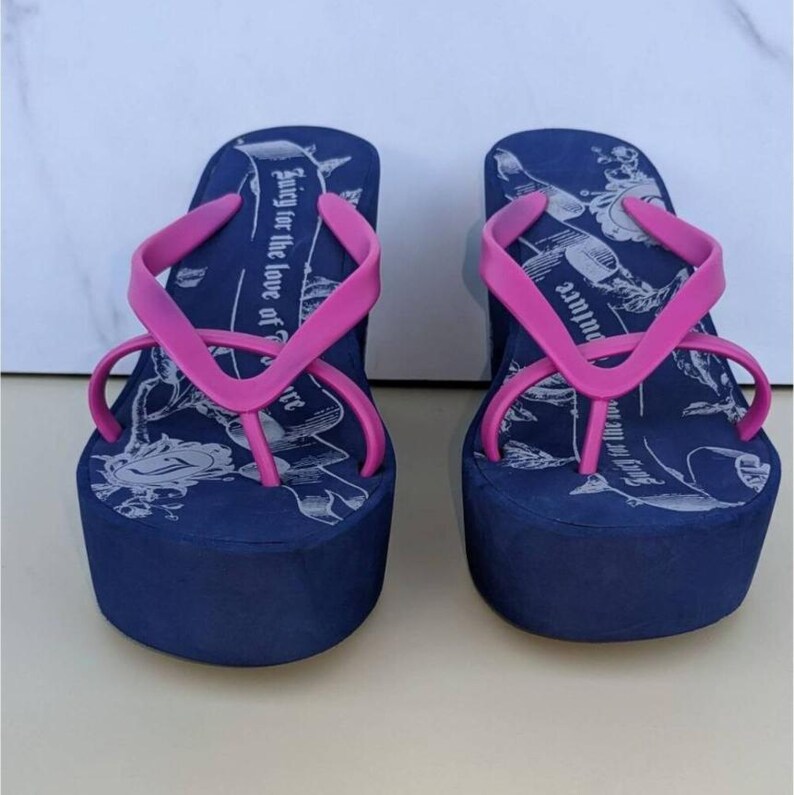 Juicy Couture Y2K Platform Wedge Navy & Pink Vintage Sandals - Etsy