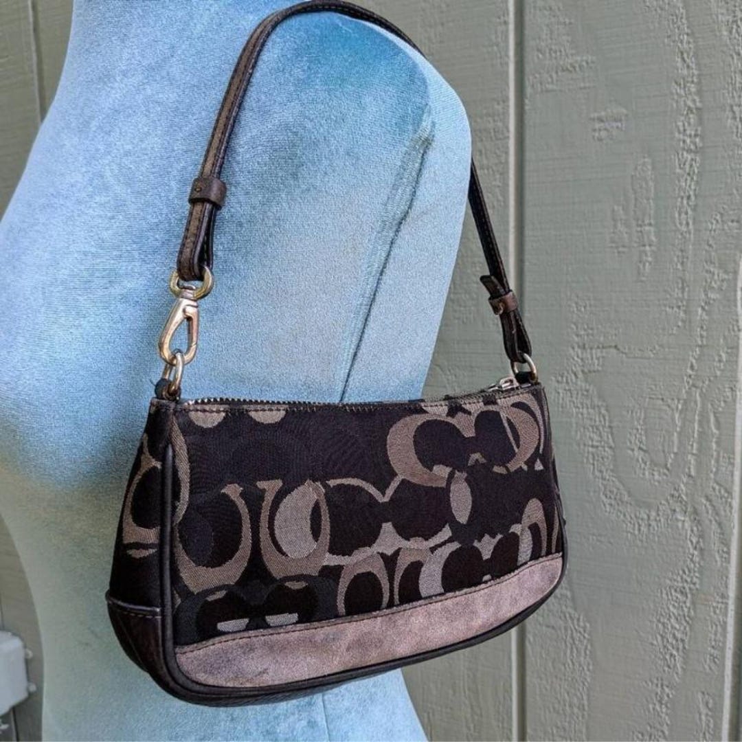 Coach Y2K Signature C Optic Grey & Black Canvas and Suede Demi Baguette ...