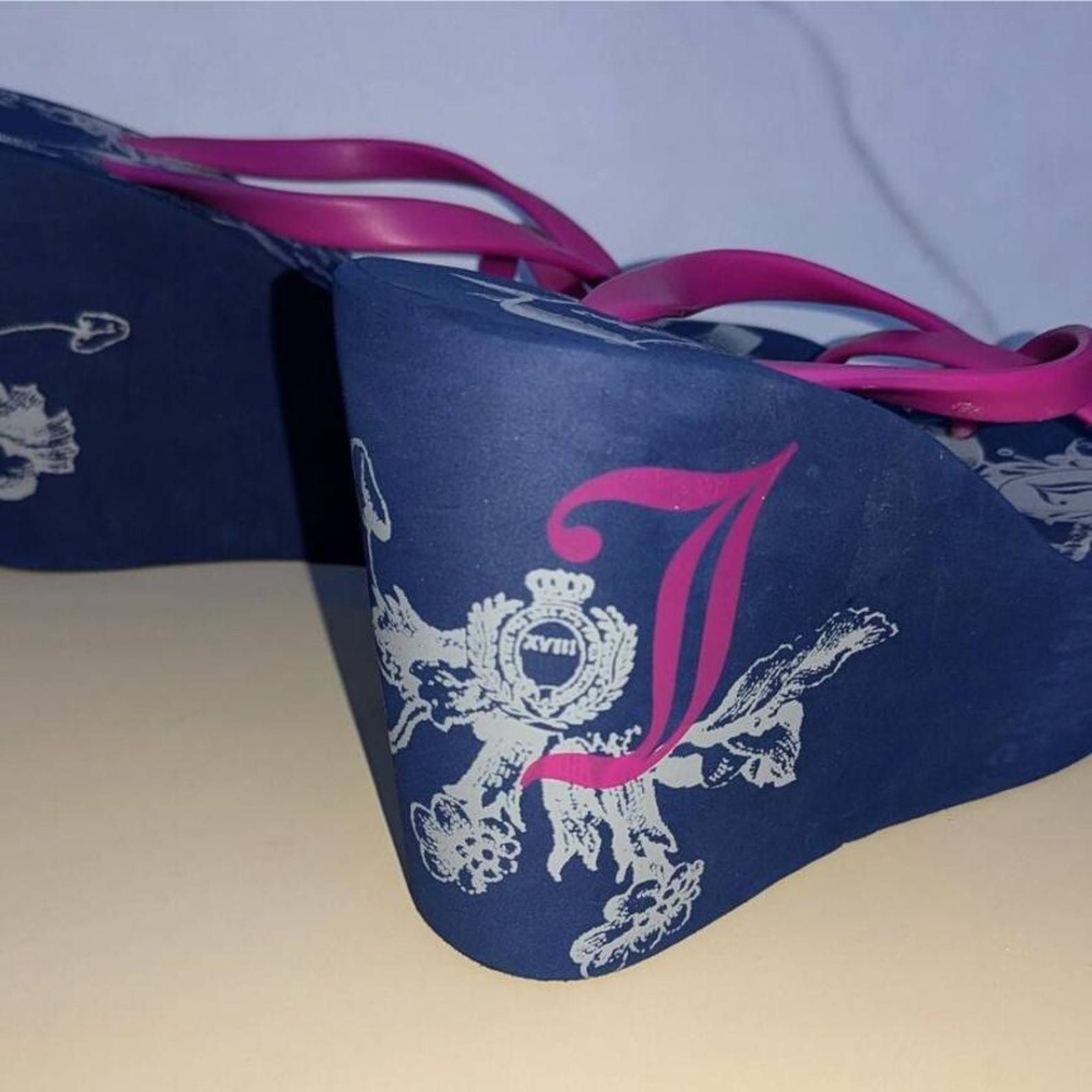 Juicy Couture Y2K Platform Wedge Navy & Pink Vintage Sandals - Etsy