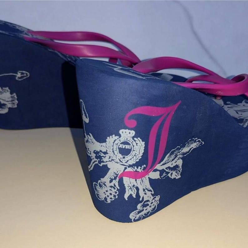 Juicy Couture Y2K Platform Wedge Navy & Pink Vintage Sandals - Etsy