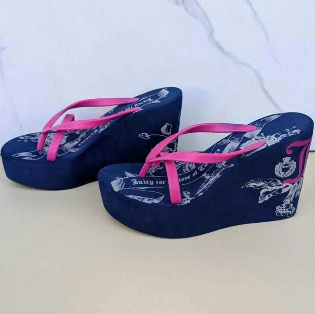 Juicy Couture Y2K Platform Wedge Navy & Pink Vintage Sandals - Etsy