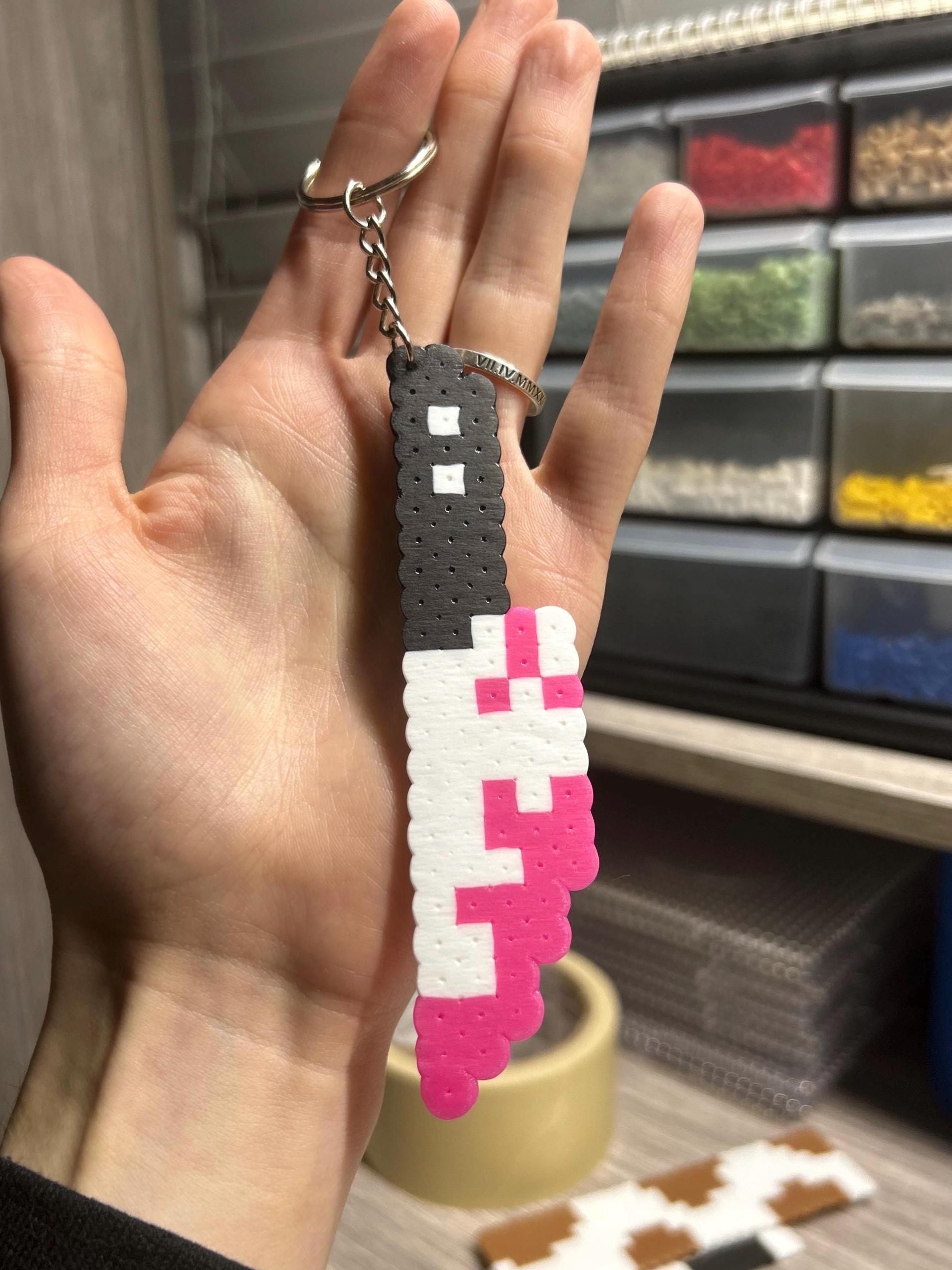 Perler Bead Pink & White Knife Keychain - Etsy