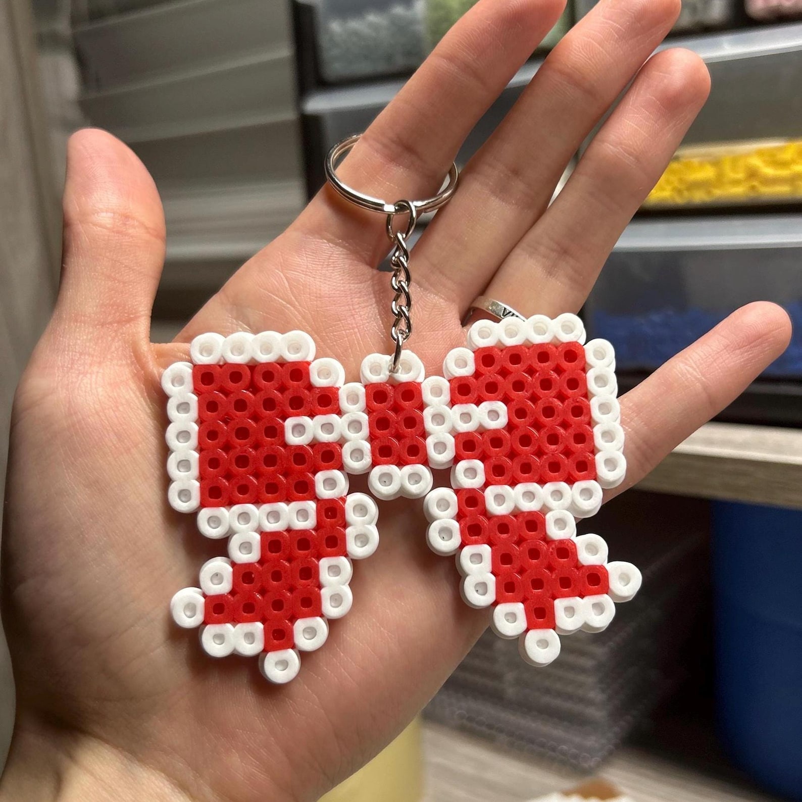 Perler Bead Bow Keychain - Etsy
