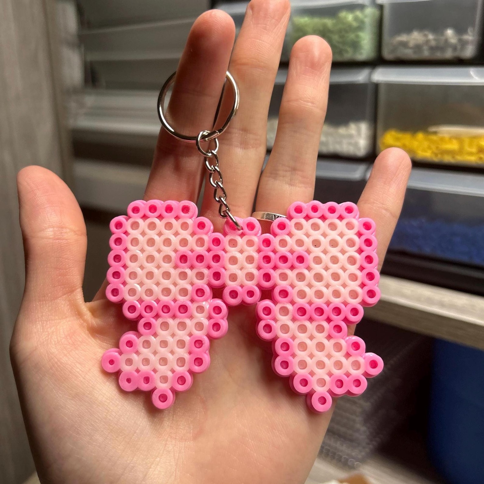 Perler Bead Bow Keychain - Etsy