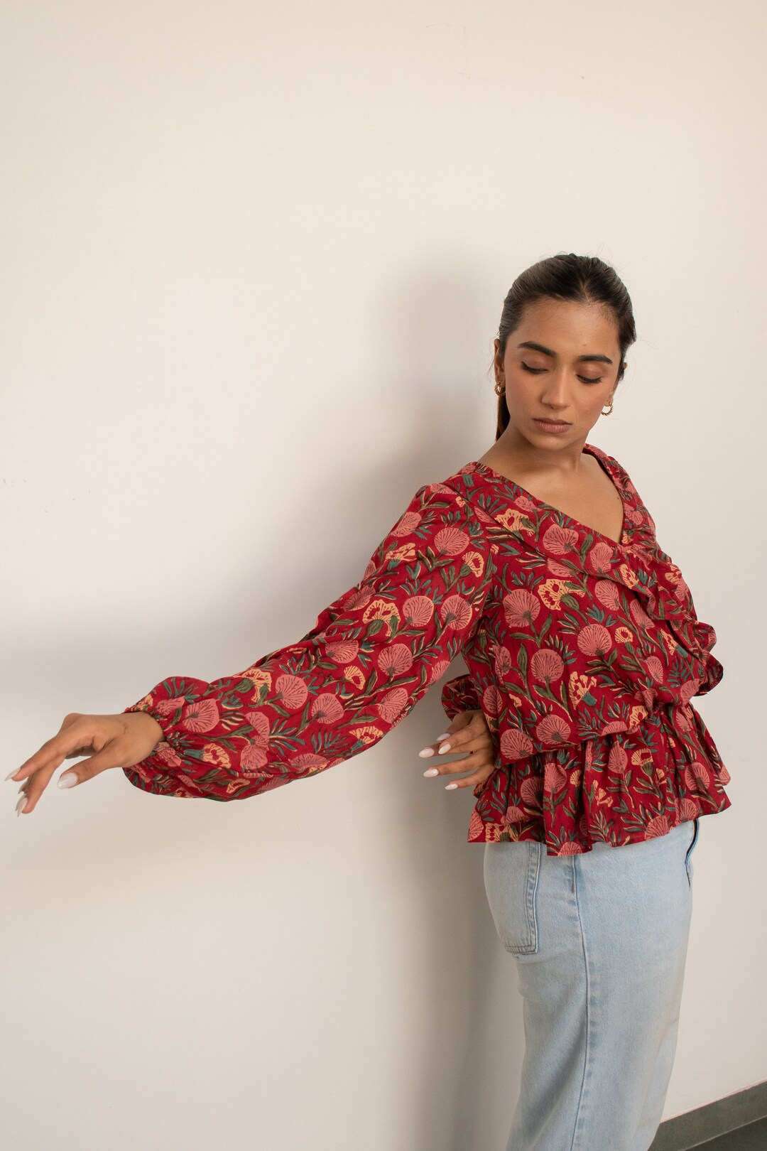 Juniper Top, Floral Peplum, Block Print Blouse, Sustainable Gifts, Tops ...