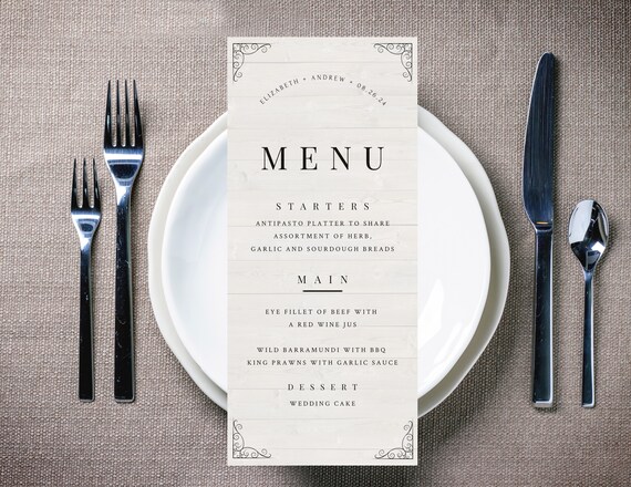 Wedding Menu Template Wedding Table Menu Printable Templett - Etsy