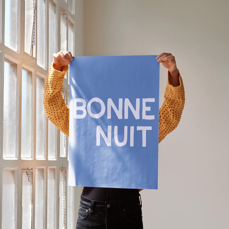 Good Night Print for Nursery Boy Blue Print Kids Bedroom Print French ...