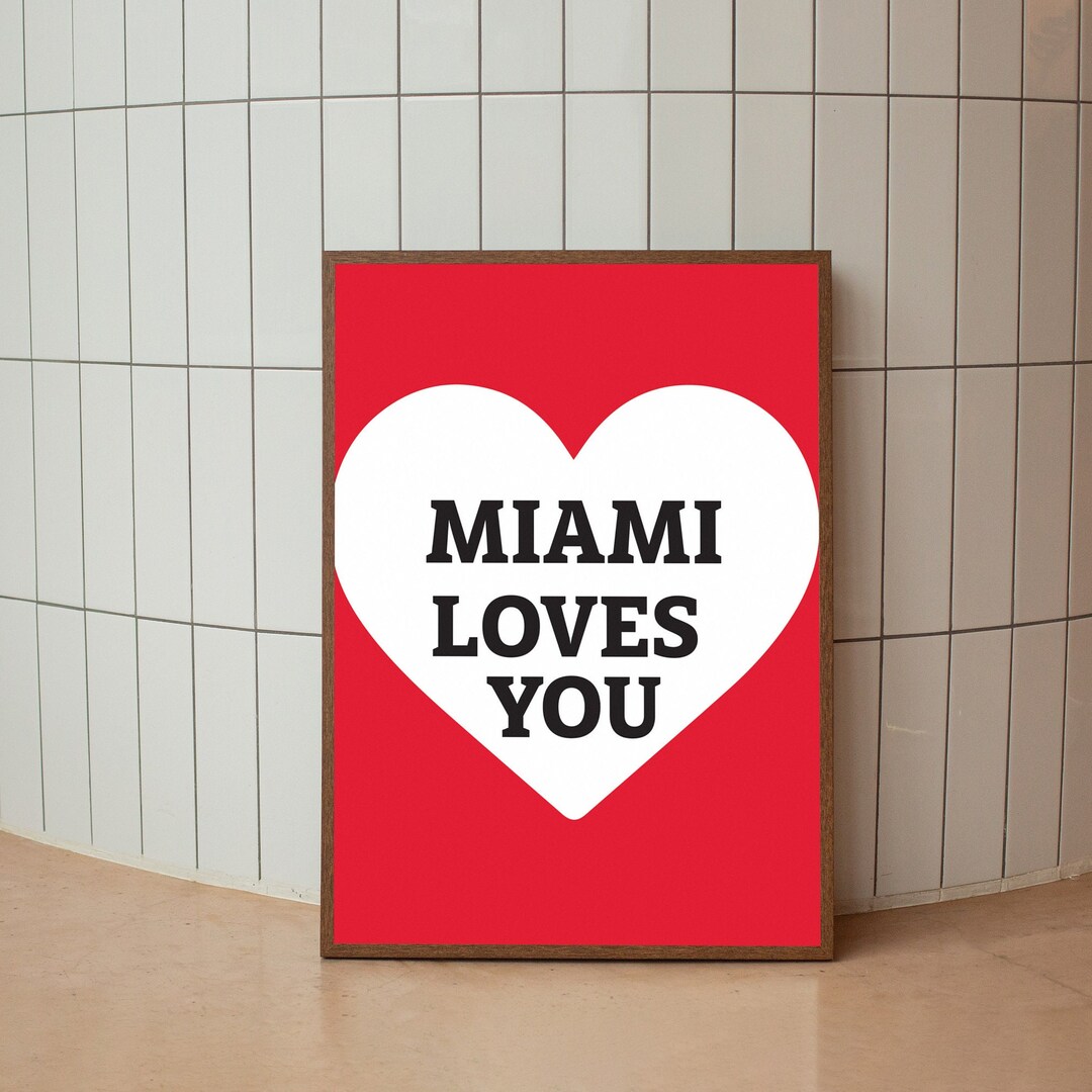Miami Art Print Digital Art Download Red Heart Miami Wall Art, Cute ...