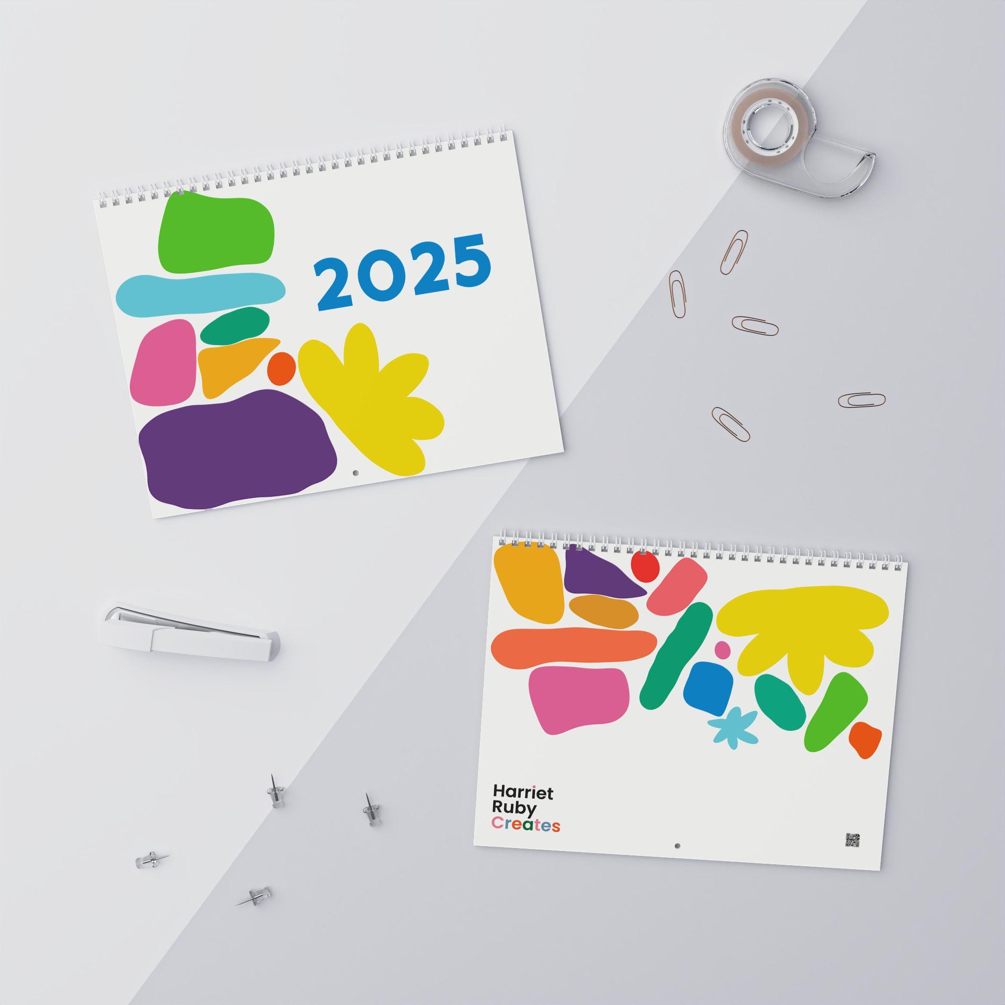 2025 Calendar Abstract Geometric 12 Month Hanging Calendar Colourful ...