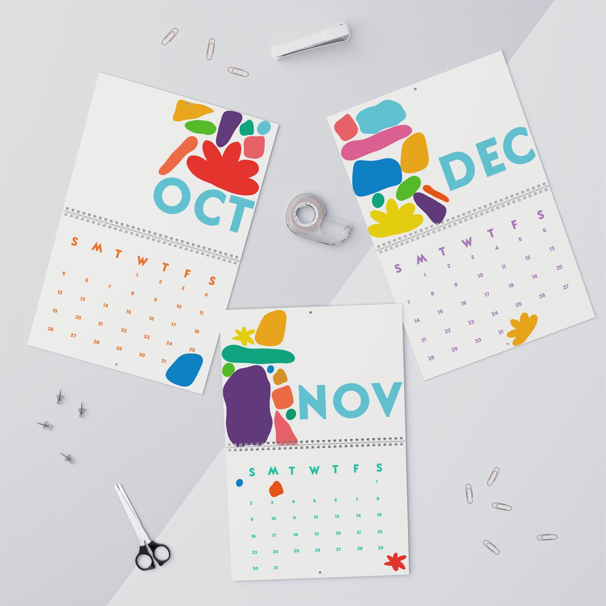 2025 Calendar Abstract Geometric 12 Month Hanging Calendar Colourful ...