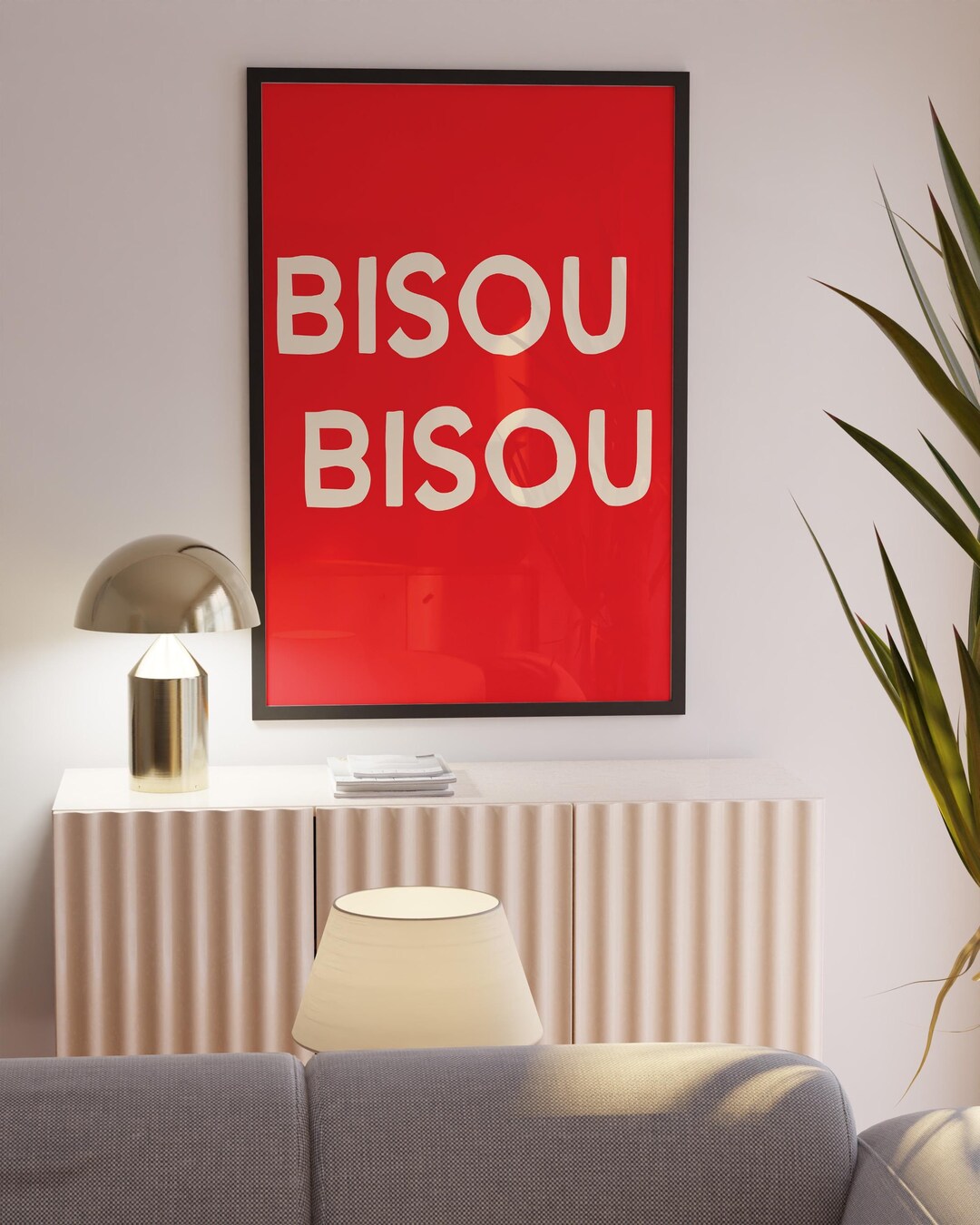Bisou Poster French Kiss Print Typographic Print Kiss Poster Trendy Red ...
