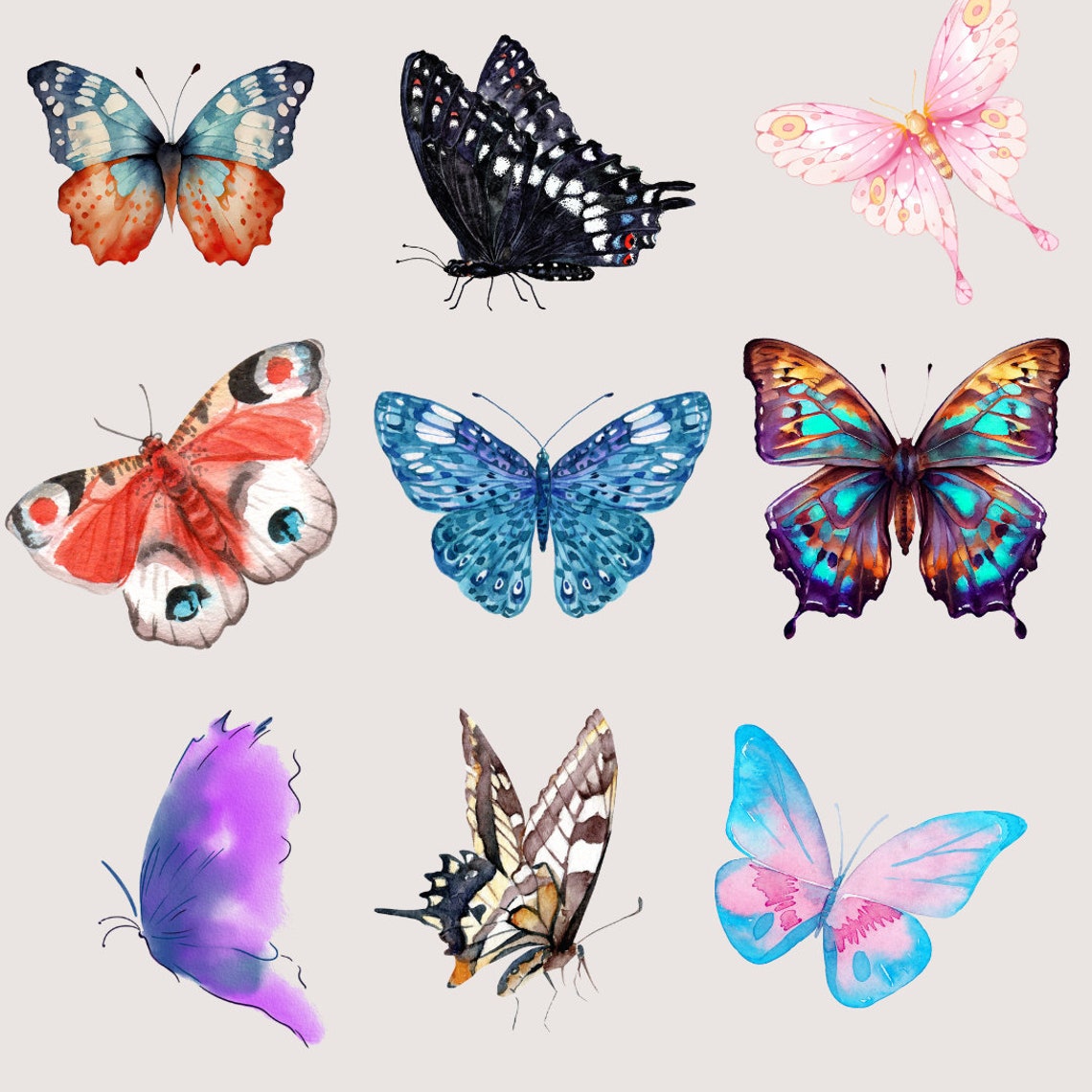 25 HD Watercolor Butterflies Clip Art Pastel Butterflies, With and ...