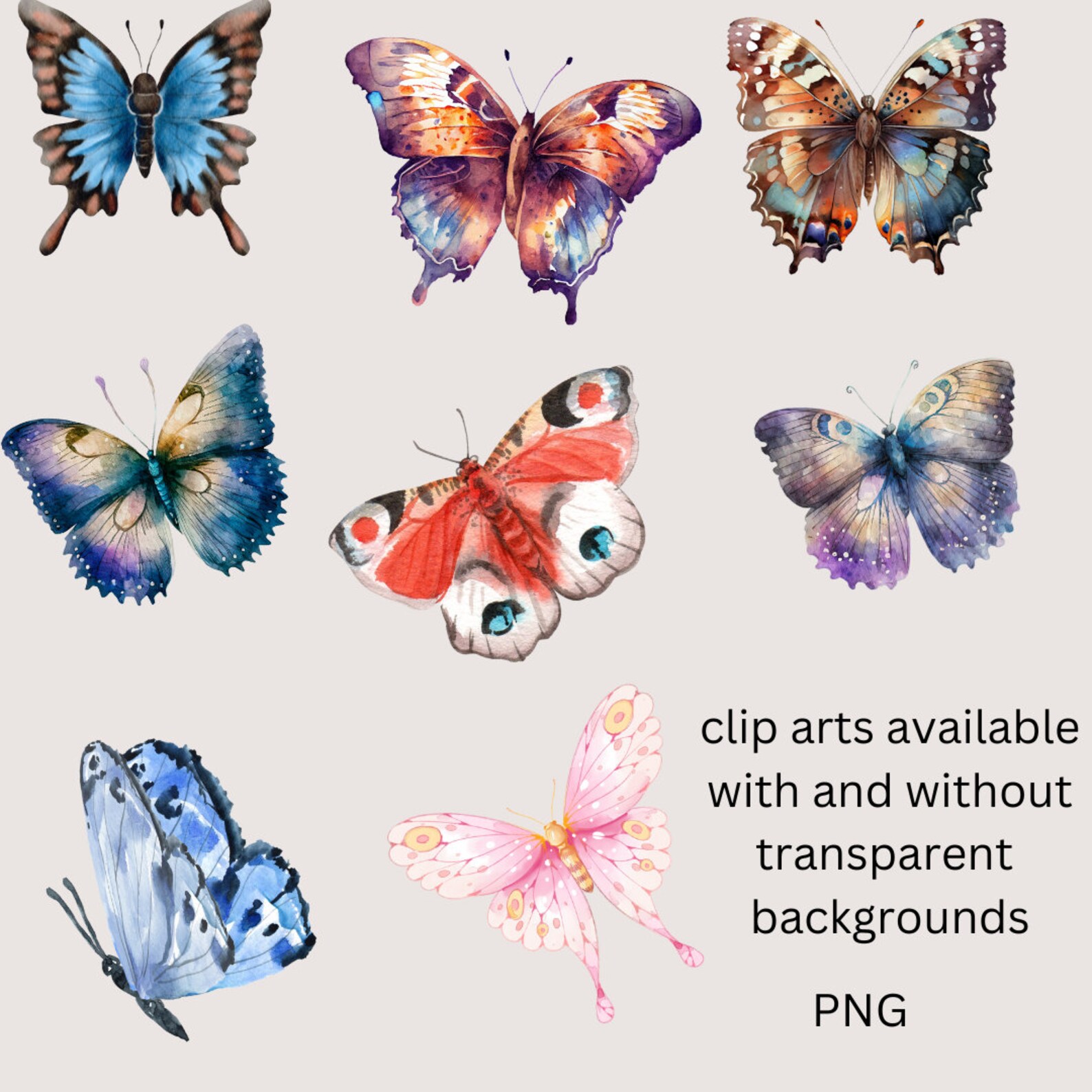 25 HD Watercolor Butterflies Clip Art Pastel Butterflies, With and ...