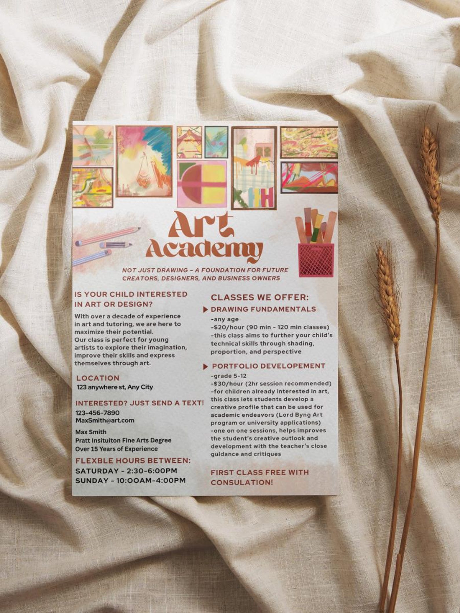 Editable Art Academy Advertisement Template, Art Draw Class Poster ...