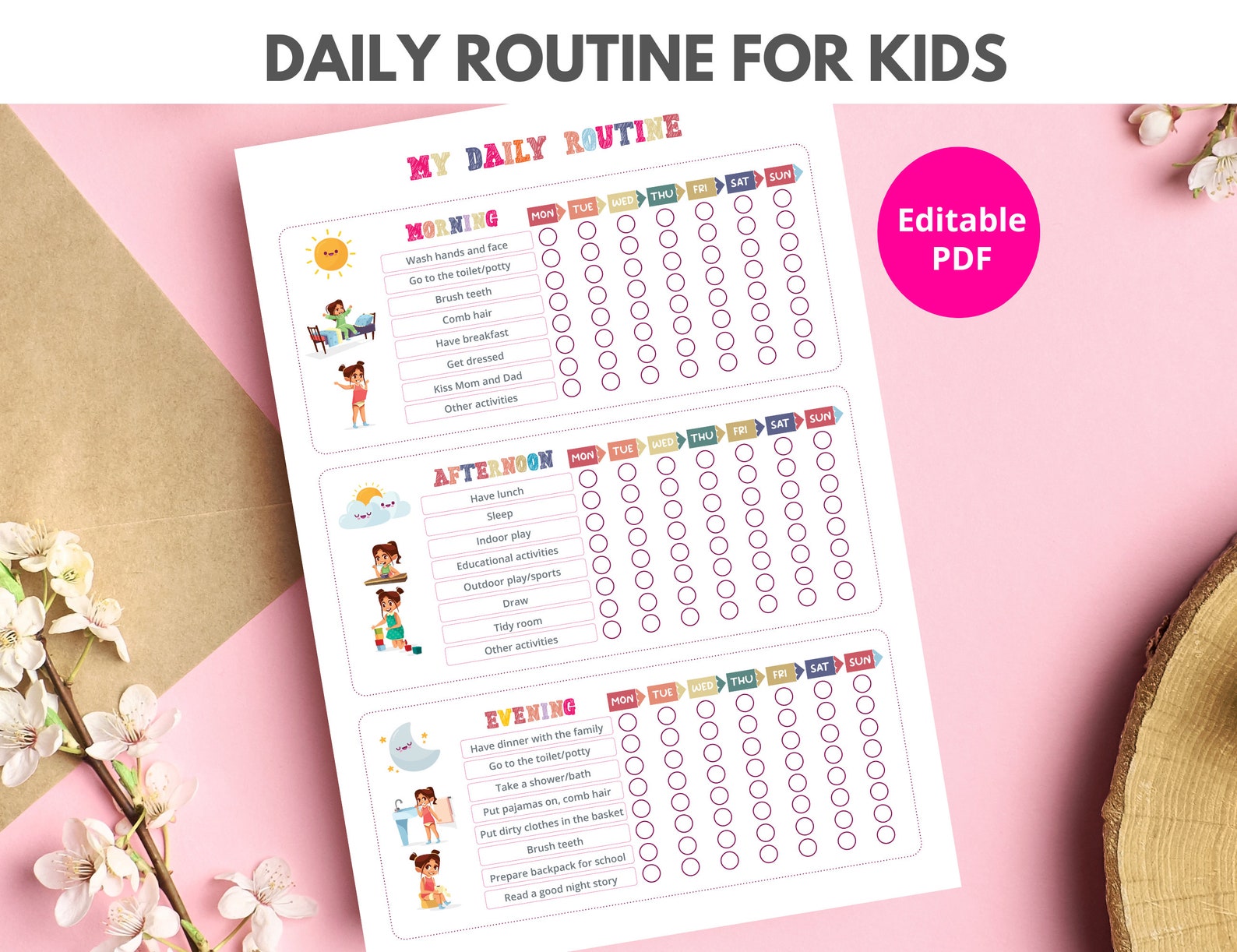 Printable Daily Routine for Kids Editable Pdf - Etsy