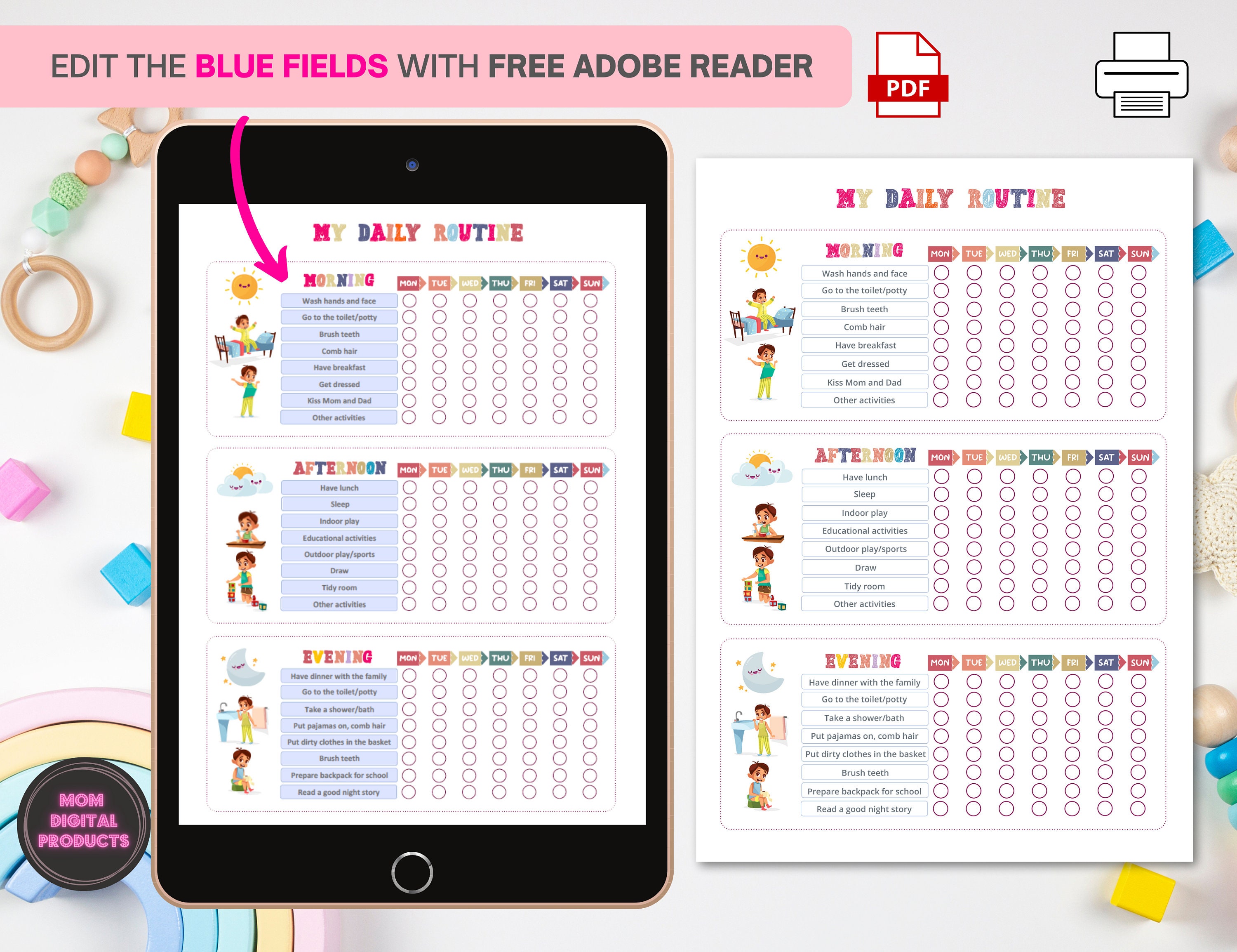 Printable Daily Routine for Kids Editable Pdf - Etsy