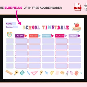School Timetable| Editable Pdf - Etsy