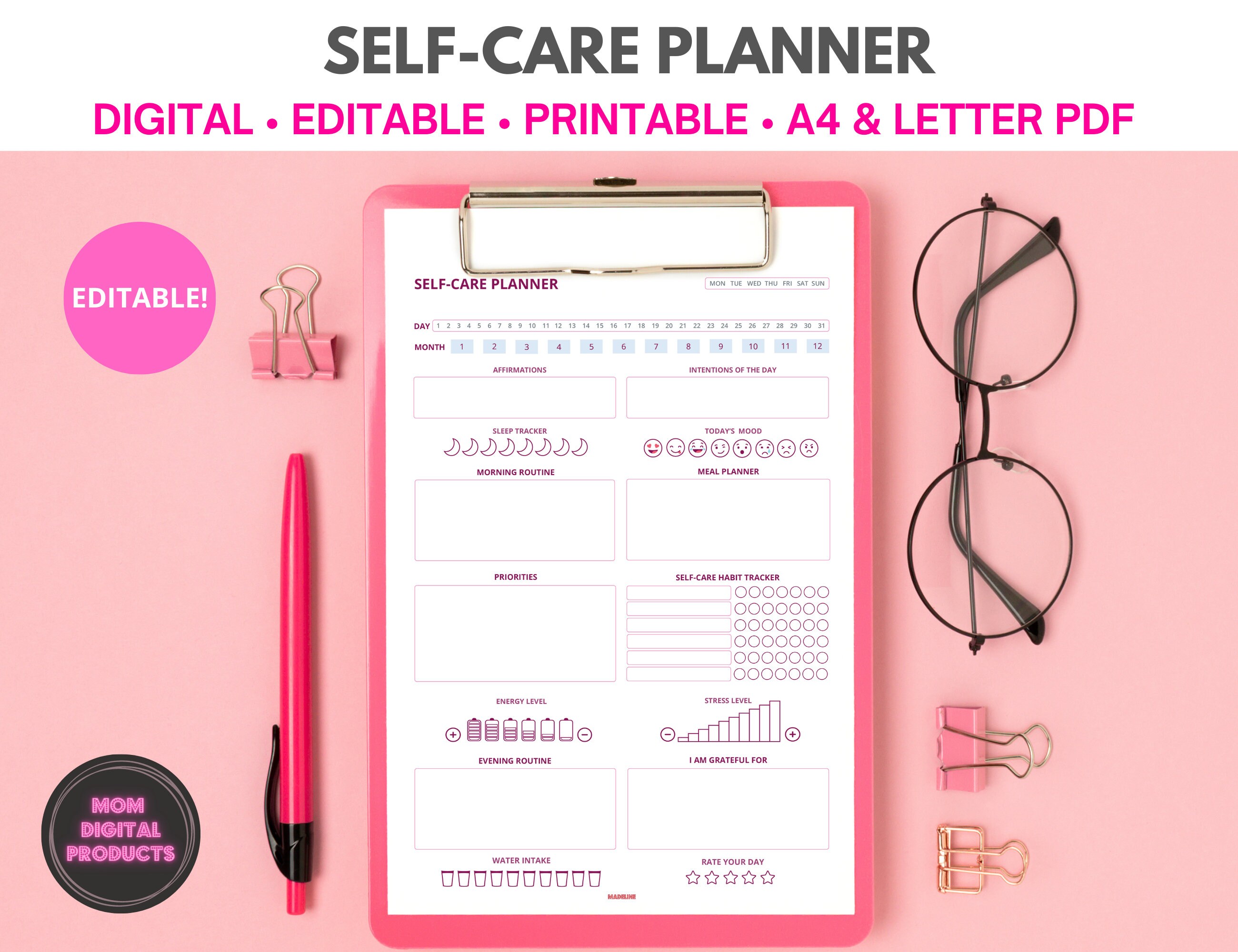 Self Care Planner, Editable Pdf Planner, Wellness Journal - Etsy