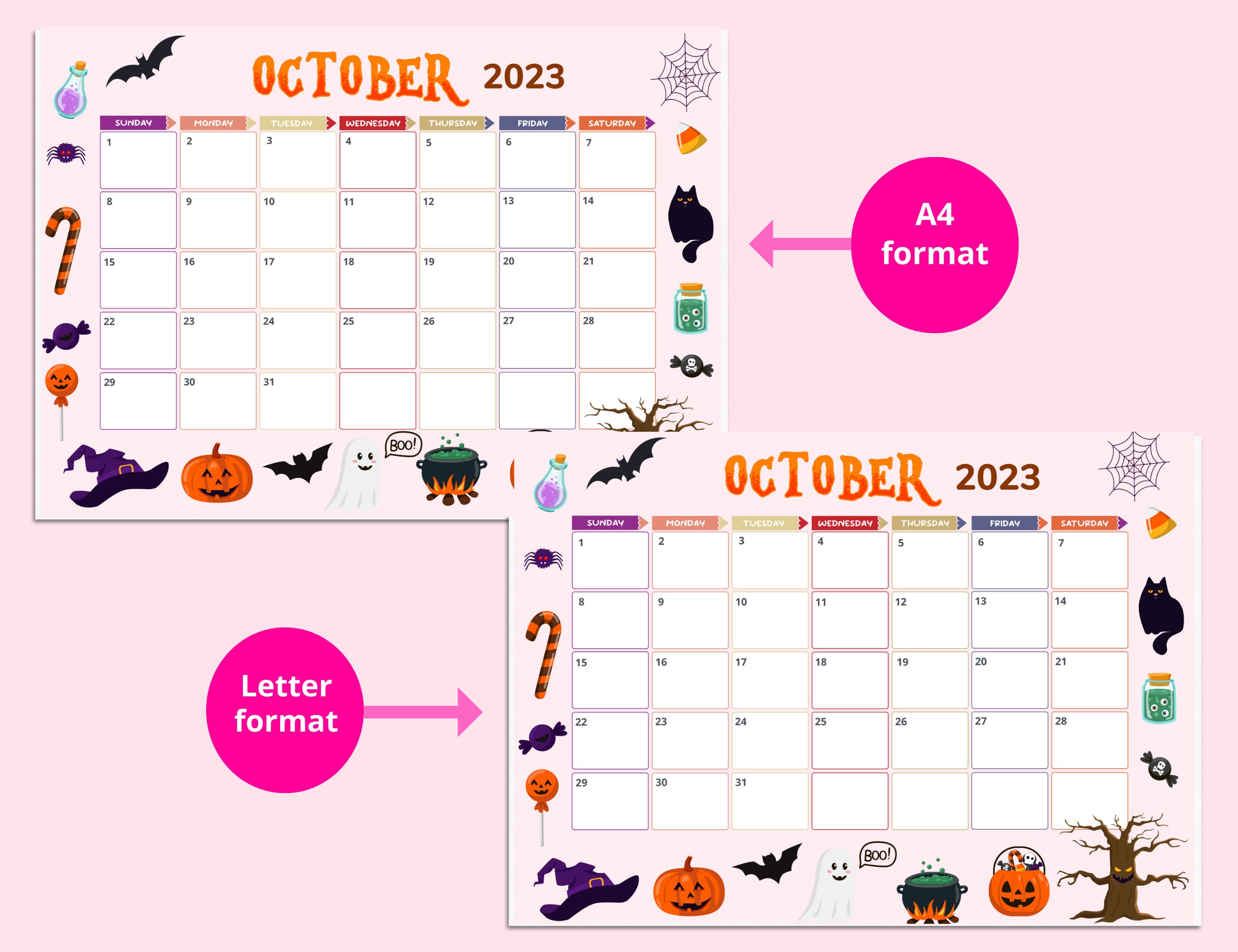 October 2023 Calendar, Editable Calendar, Halloween Theme - Etsy