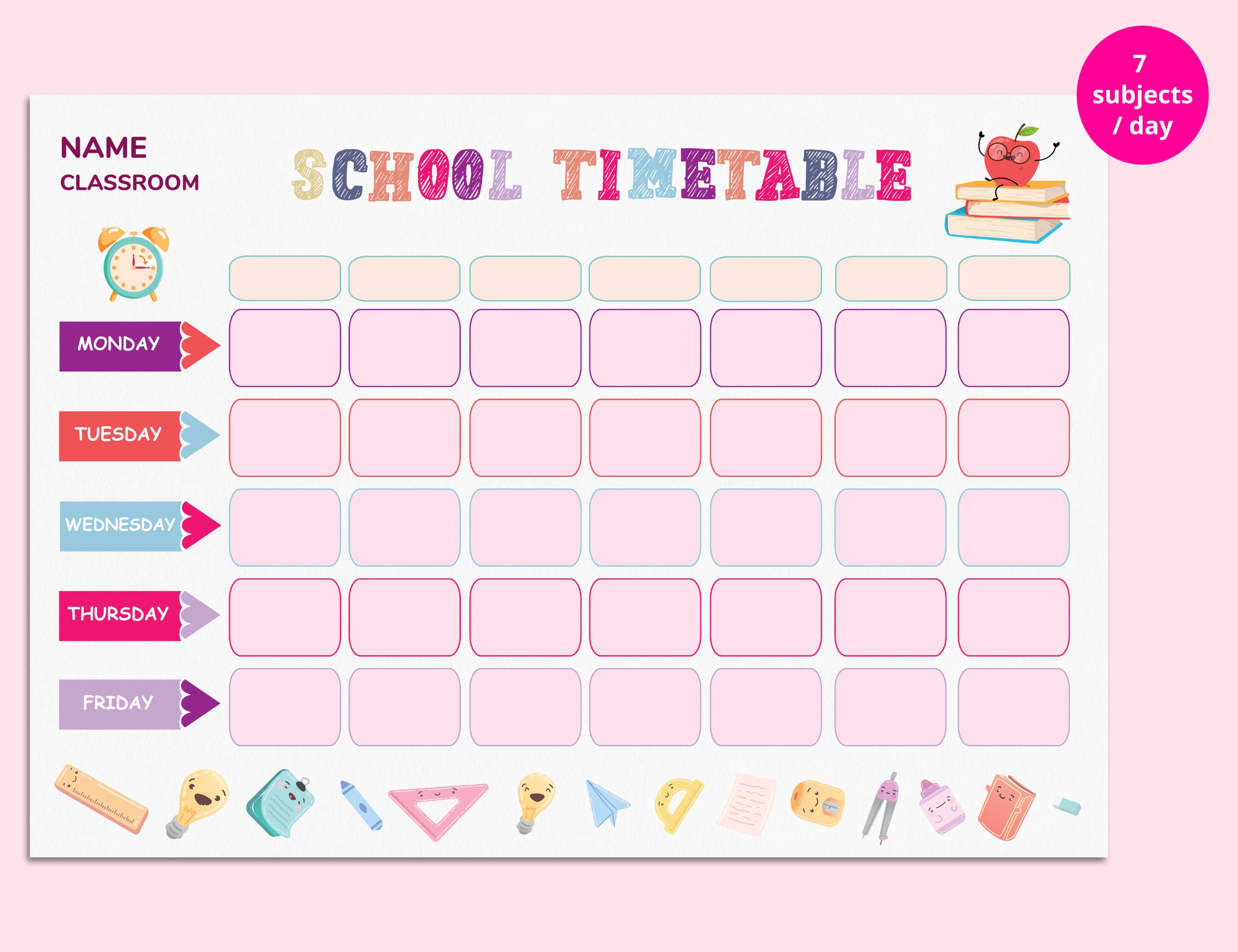 School Timetable Editable Pdf - Etsy