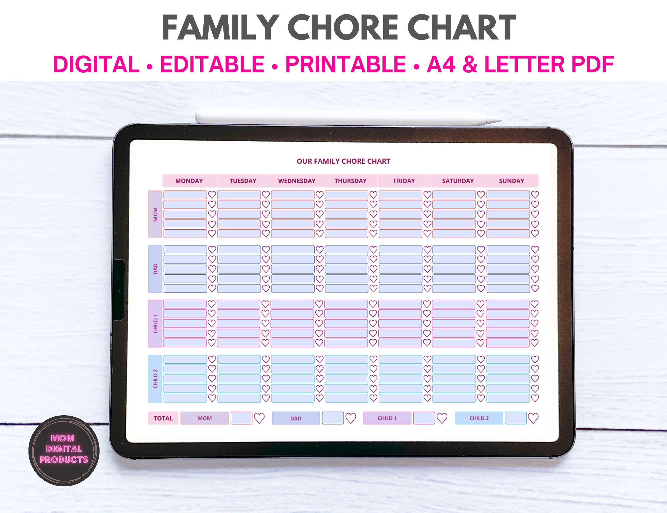 Family Chore Chart, Editable Pdf, Printable Pdf - Etsy
