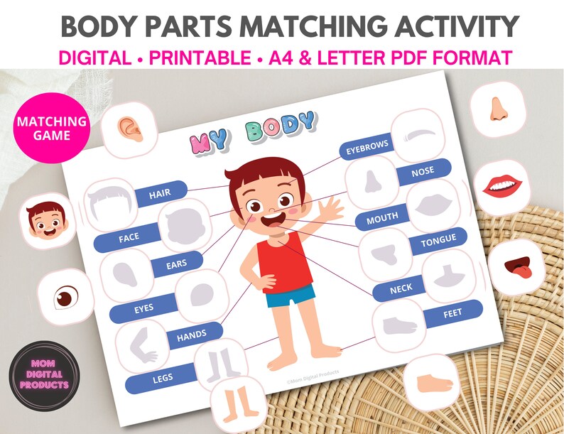 Body Parts Matching Activity, Toddler Busy Book Printable - Etsy
