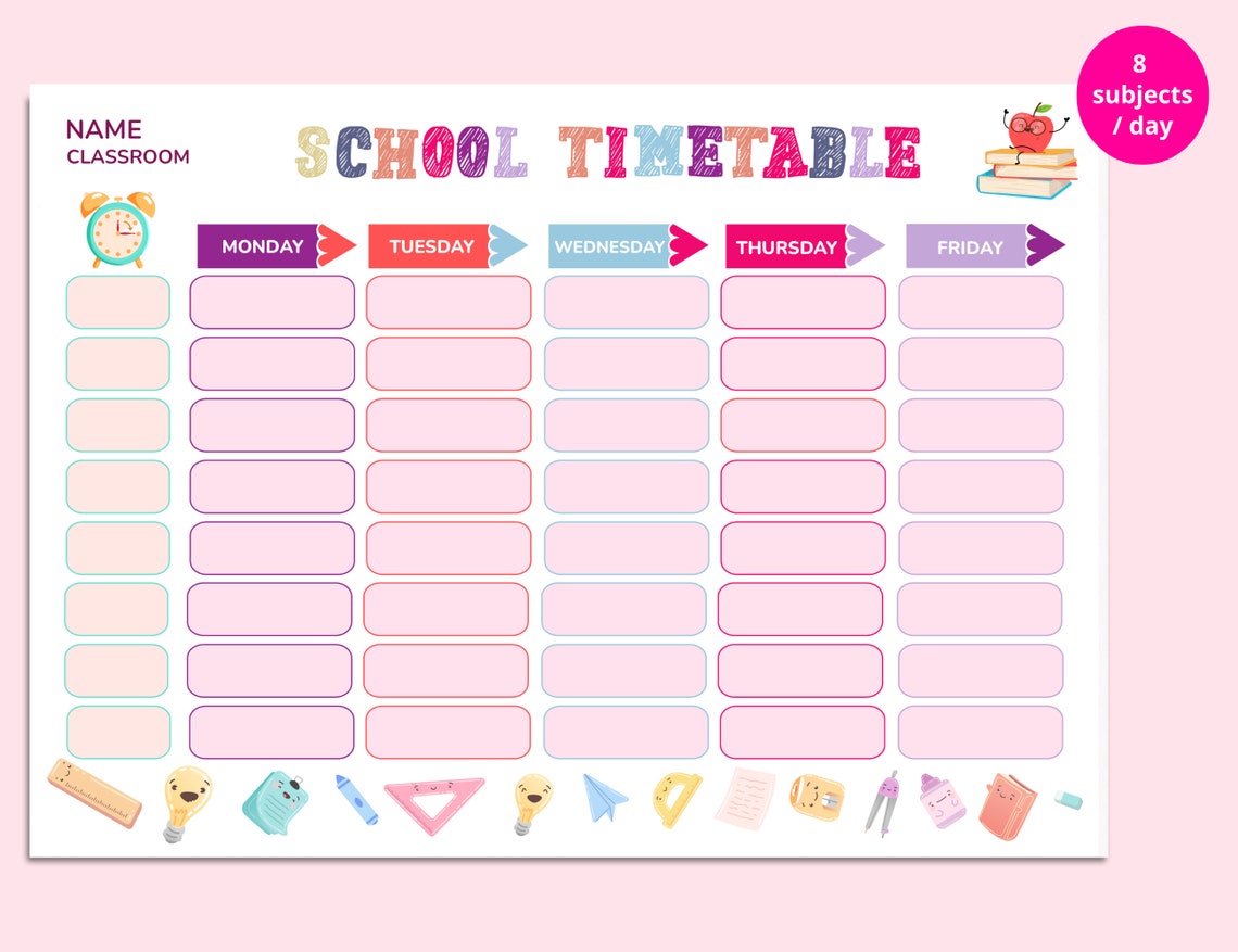 School Timetable| Editable Pdf - Etsy