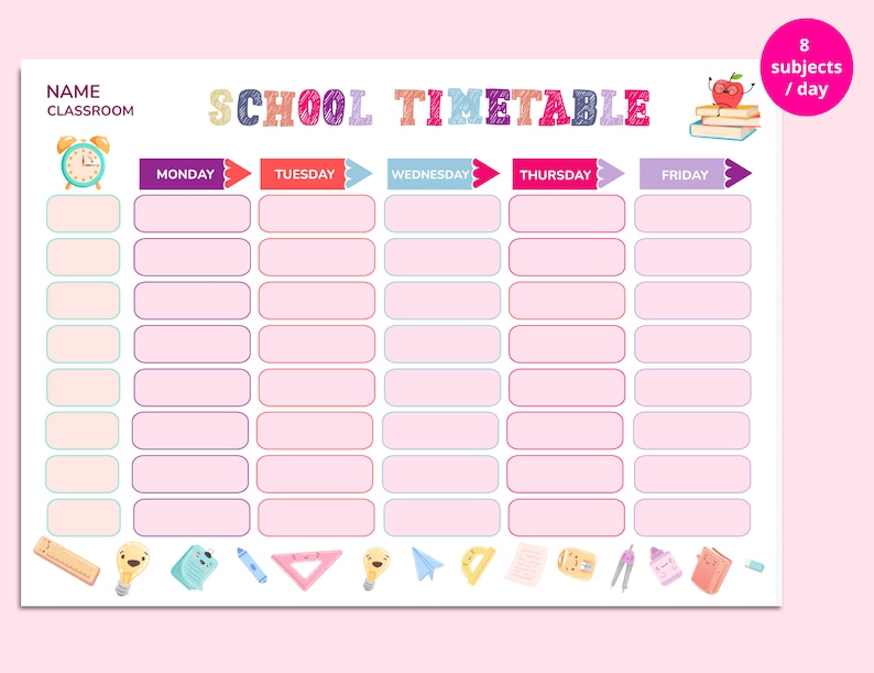 School Timetable| Editable Pdf - Etsy
