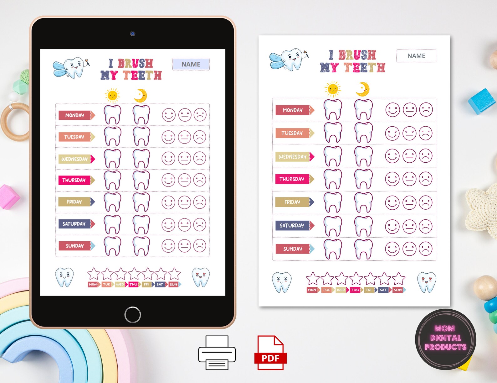 Printable Teeth Brushing Chart Editable Pdf - Etsy