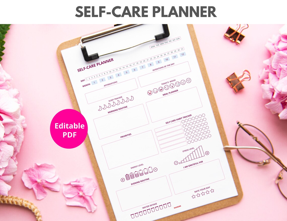 Self Care Planner, Editable Pdf Planner, Wellness Journal - Etsy