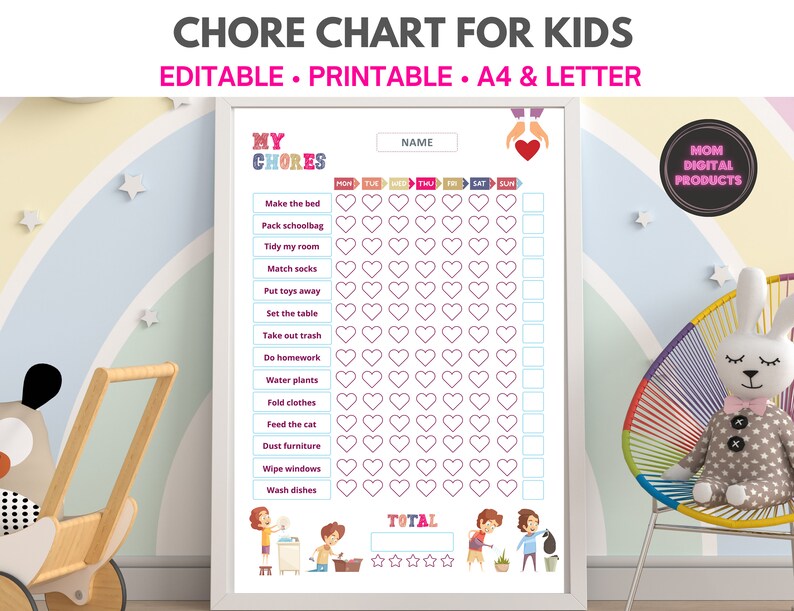 Printable Chore Chart for Kids | Editable - Etsy