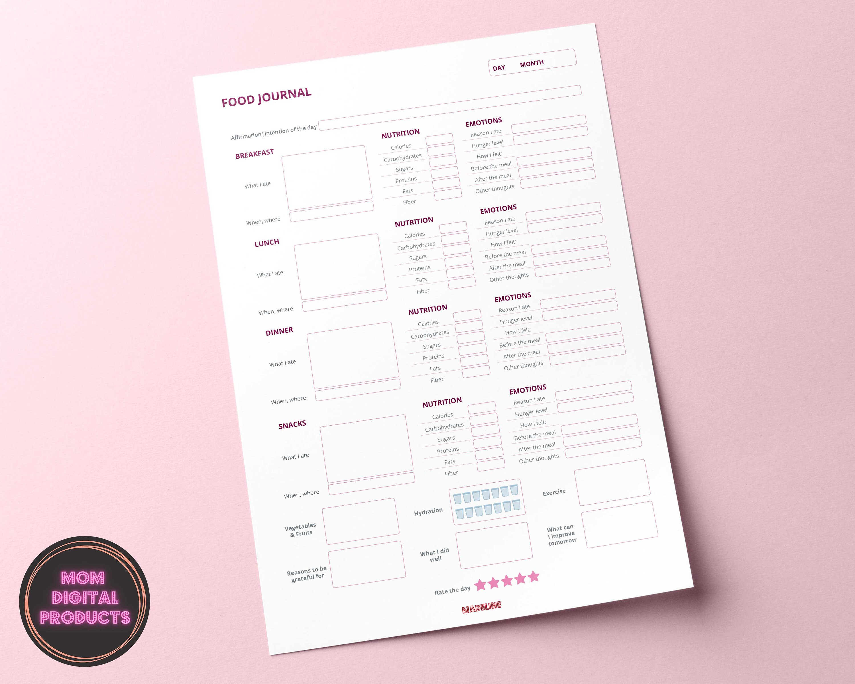 Printable Food Journal | Editable Pdf - Etsy