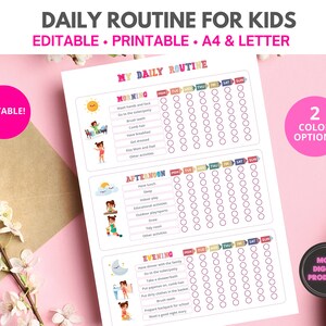 Printable Daily Routine for Kids | Editable Pdf - Etsy