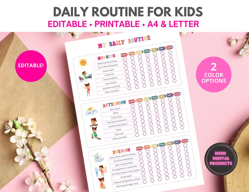 Printable Daily Routine for Kids Editable Pdf - Etsy