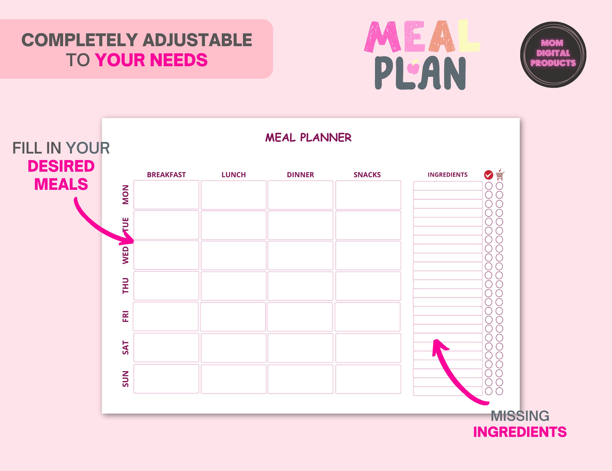 Printable Meal Planner | Editable Pdf - Etsy