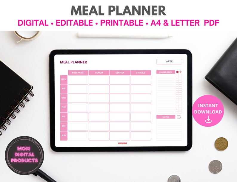 Printable Meal Planner Editable Pdf - Etsy