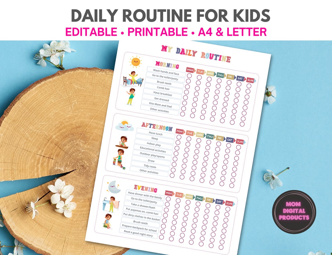 Printable Daily Routine for Kids Editable Pdf - Etsy