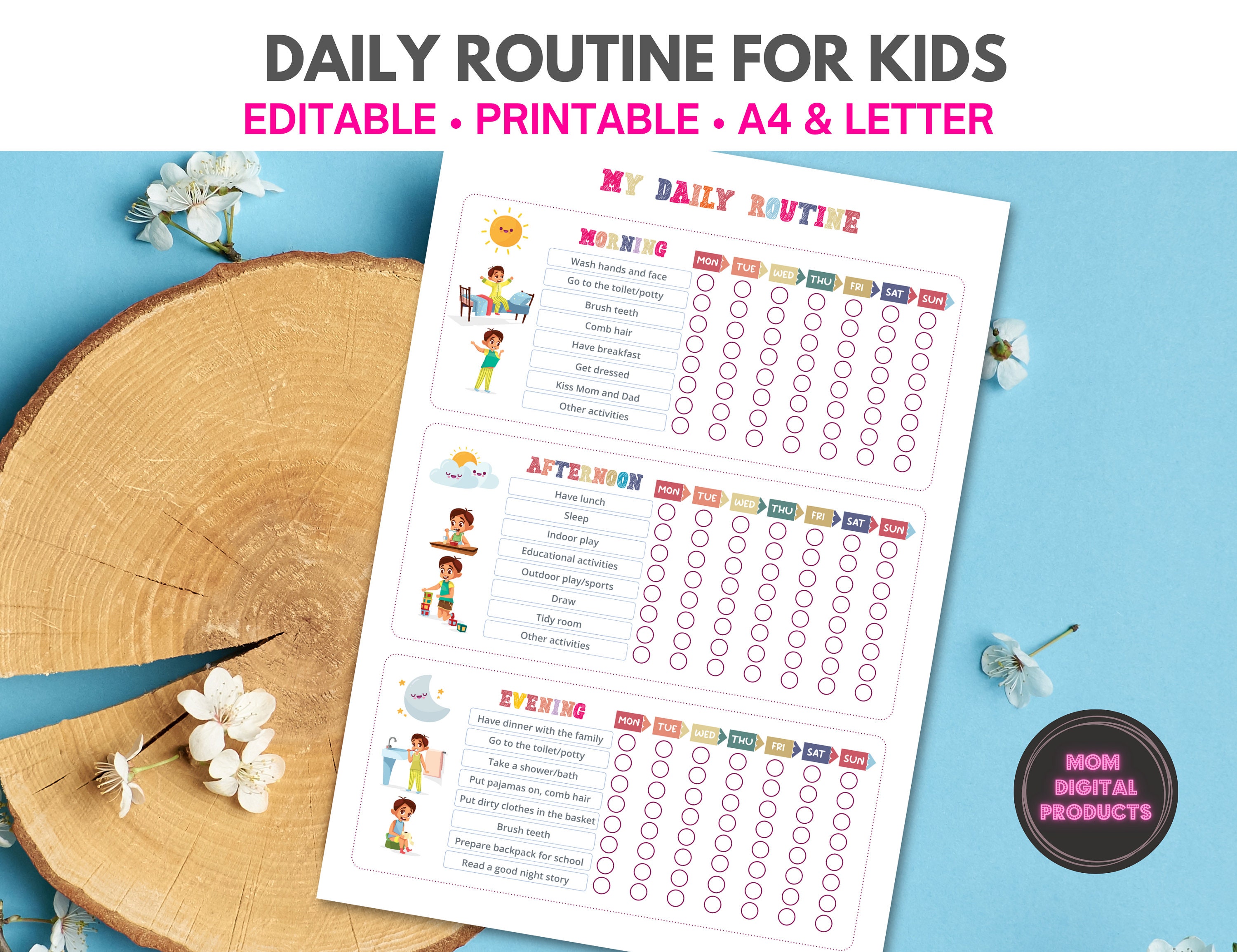 Printable Daily Routine for Kids Editable Pdf - Etsy