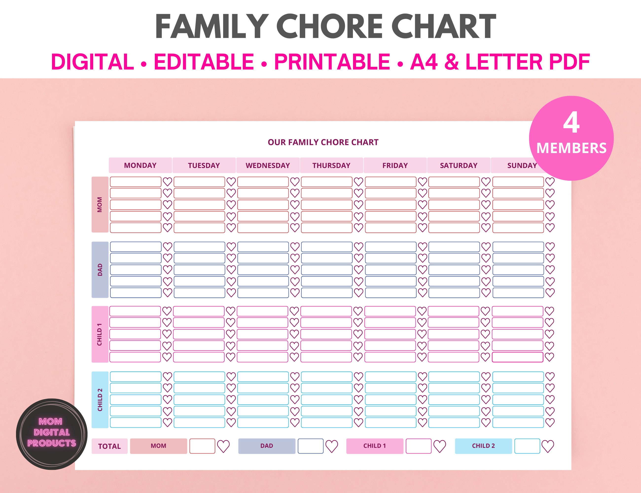 Family Chore Chart, Editable Pdf, Printable Pdf - Etsy