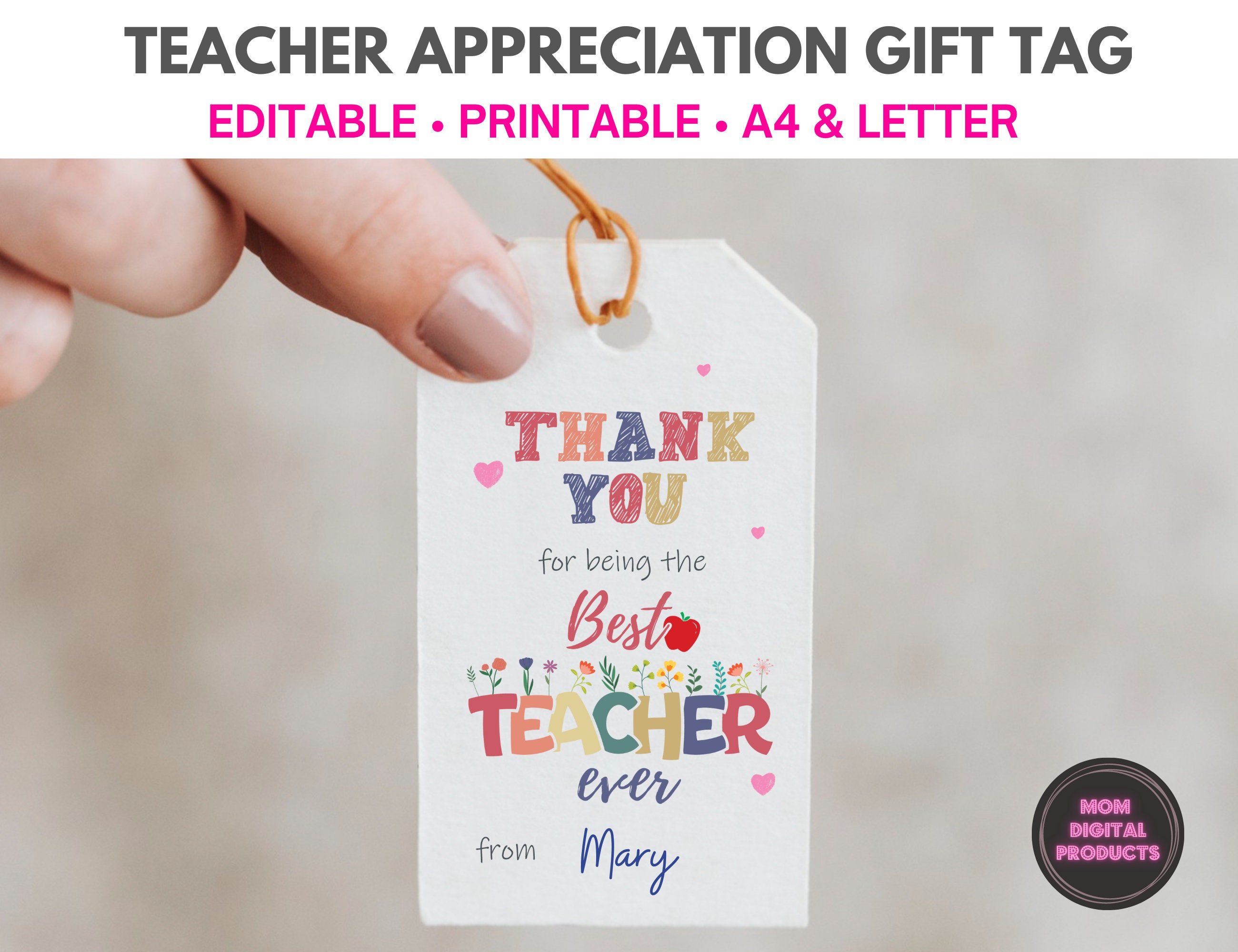 Teacher Appreciation Gift Tag, Editable Gift Tag, Editable Pdf - Etsy