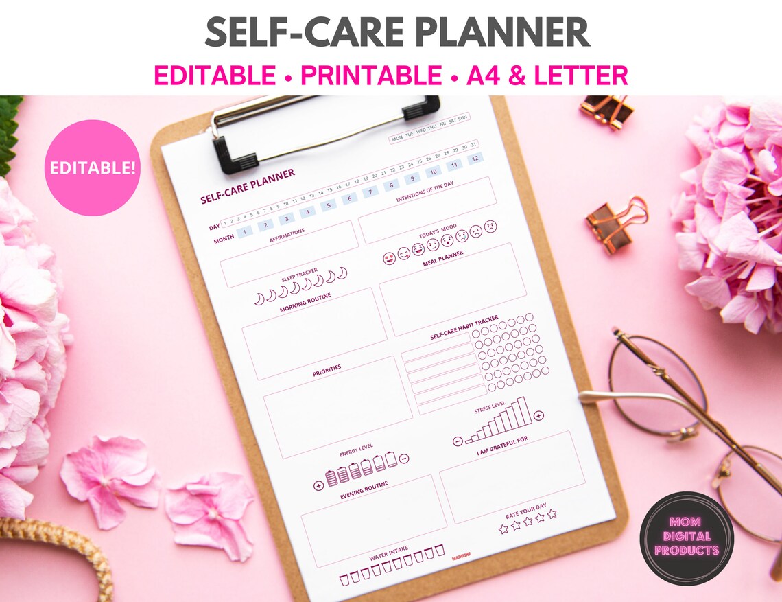 Self Care Planner, Editable Pdf Planner, Wellness Journal - Etsy