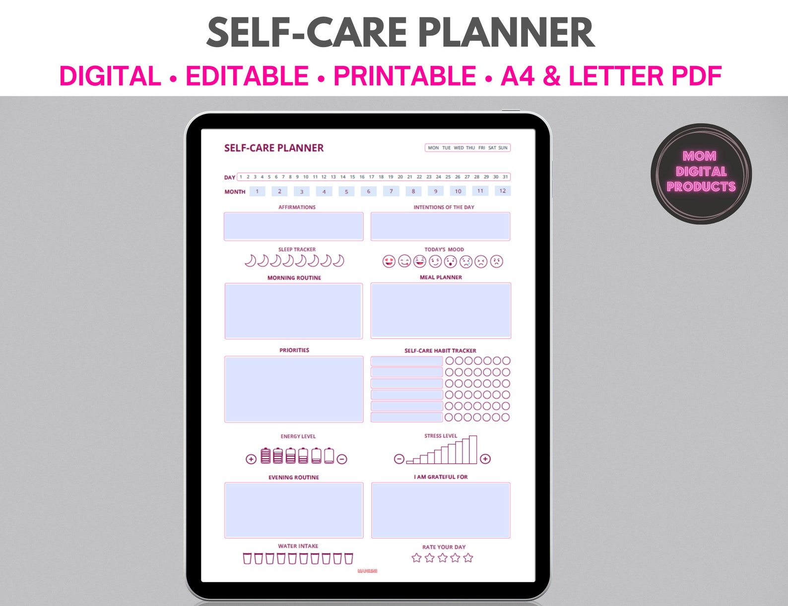 Self Care Planner, Editable Pdf Planner, Wellness Journal - Etsy