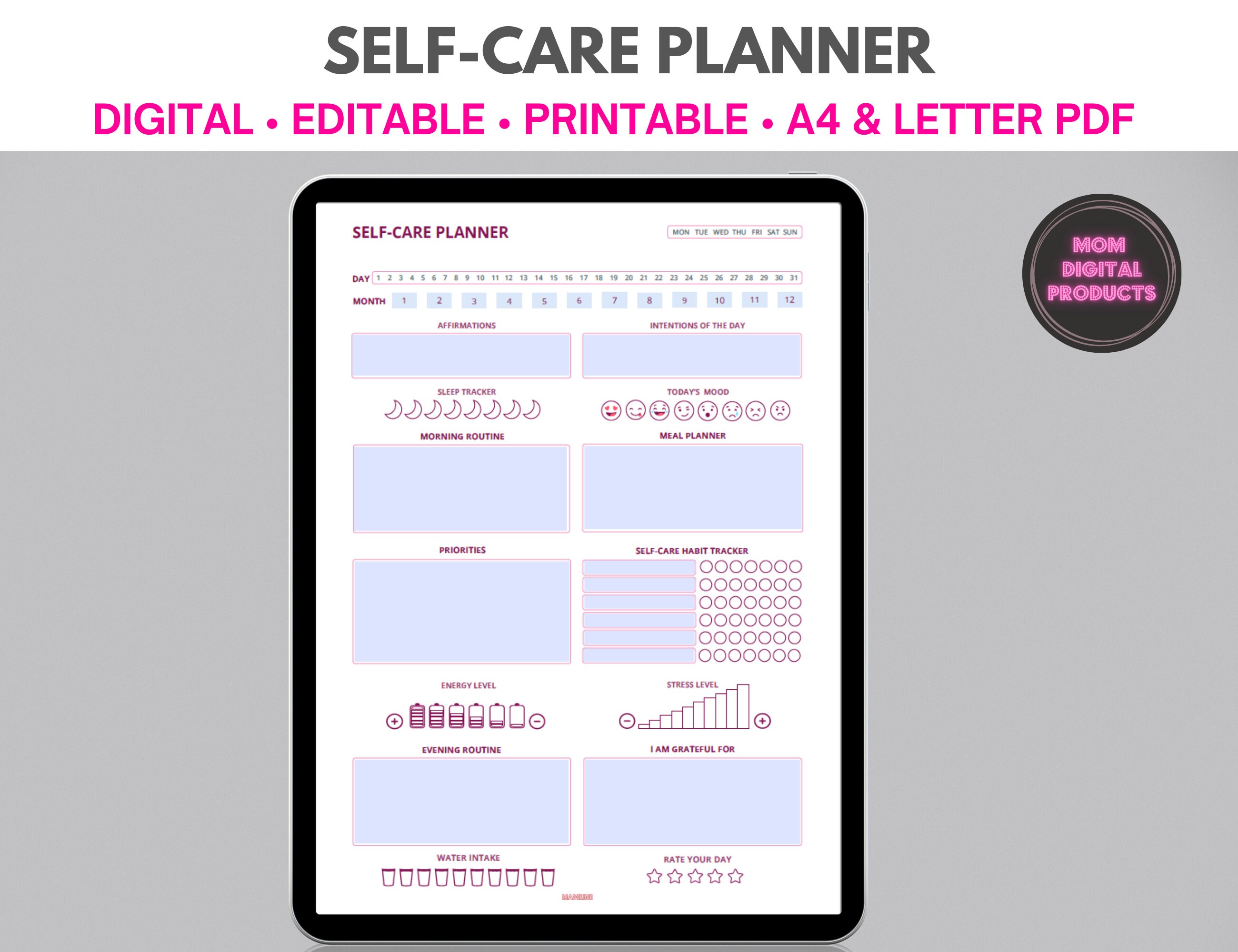 Self Care Planner, Editable Pdf Planner, Wellness Journal - Etsy