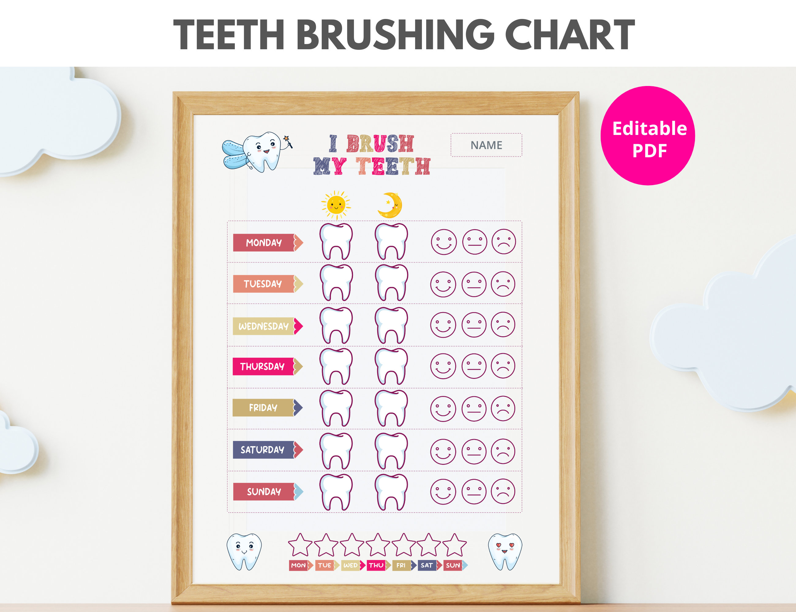Printable Teeth Brushing Chart Editable Pdf - Etsy