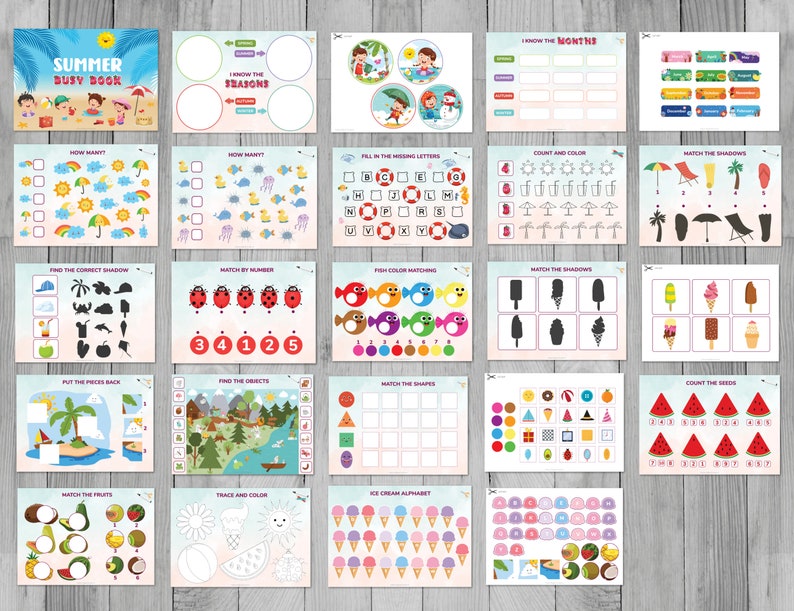 Summer Busy Book Printable, Activity Book, Learning Binder, Preschool ...